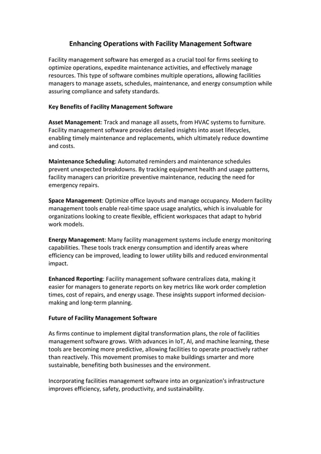 The Role of Facility Management Software in Streamlining Operations" | PDF