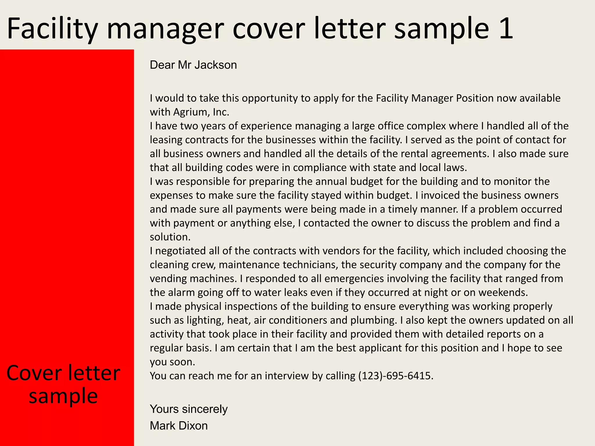 Facility manager cover letter | PPTX