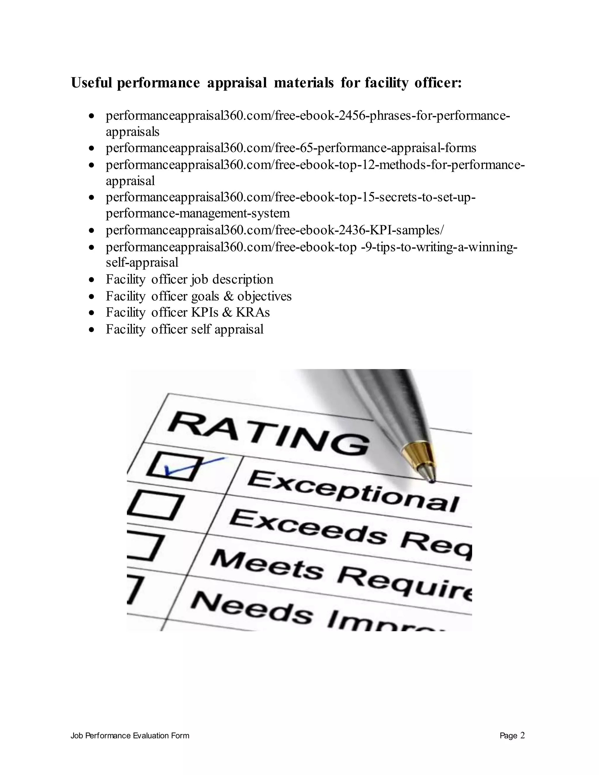 Facility officer performance appraisal | DOCX