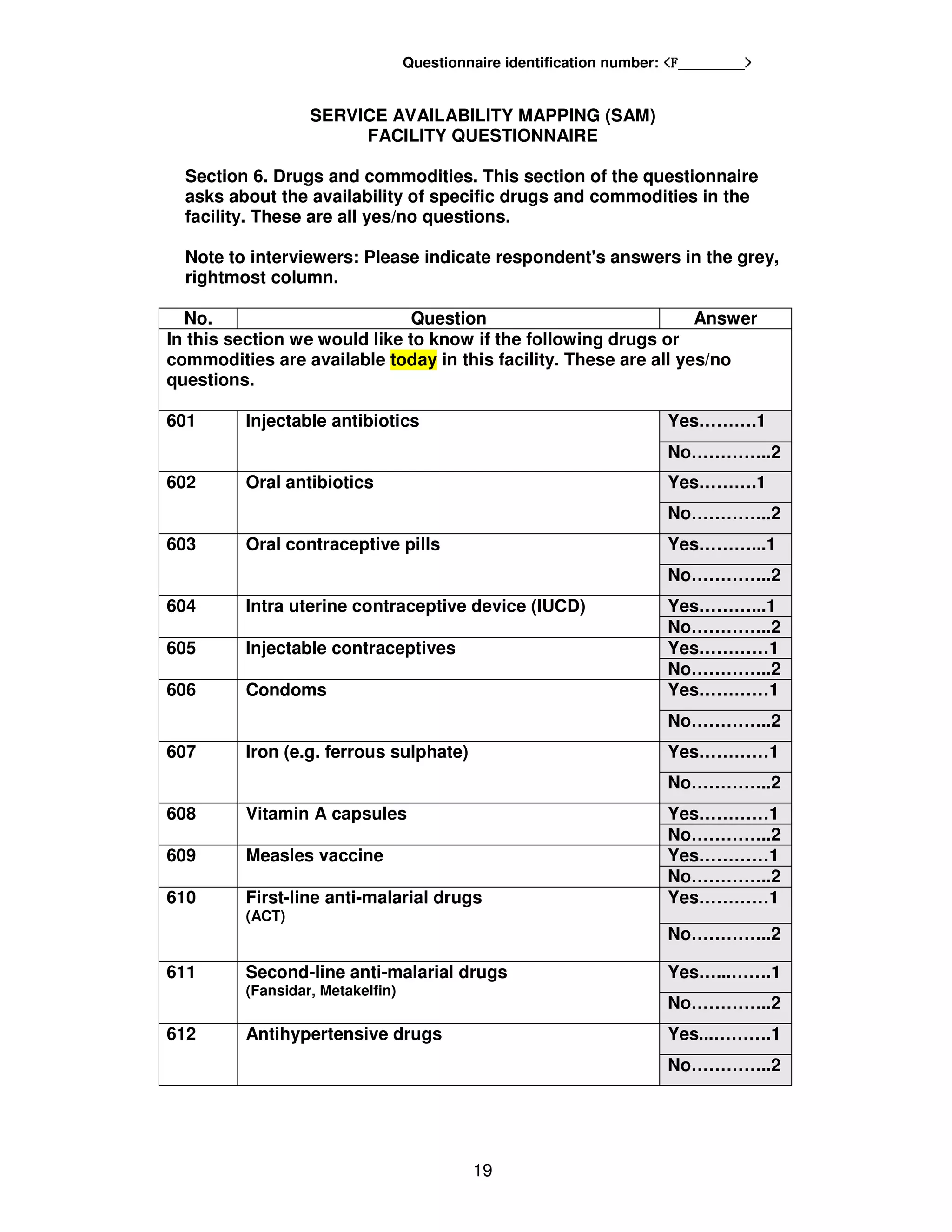 Facility questionnaire nigeria | PDF