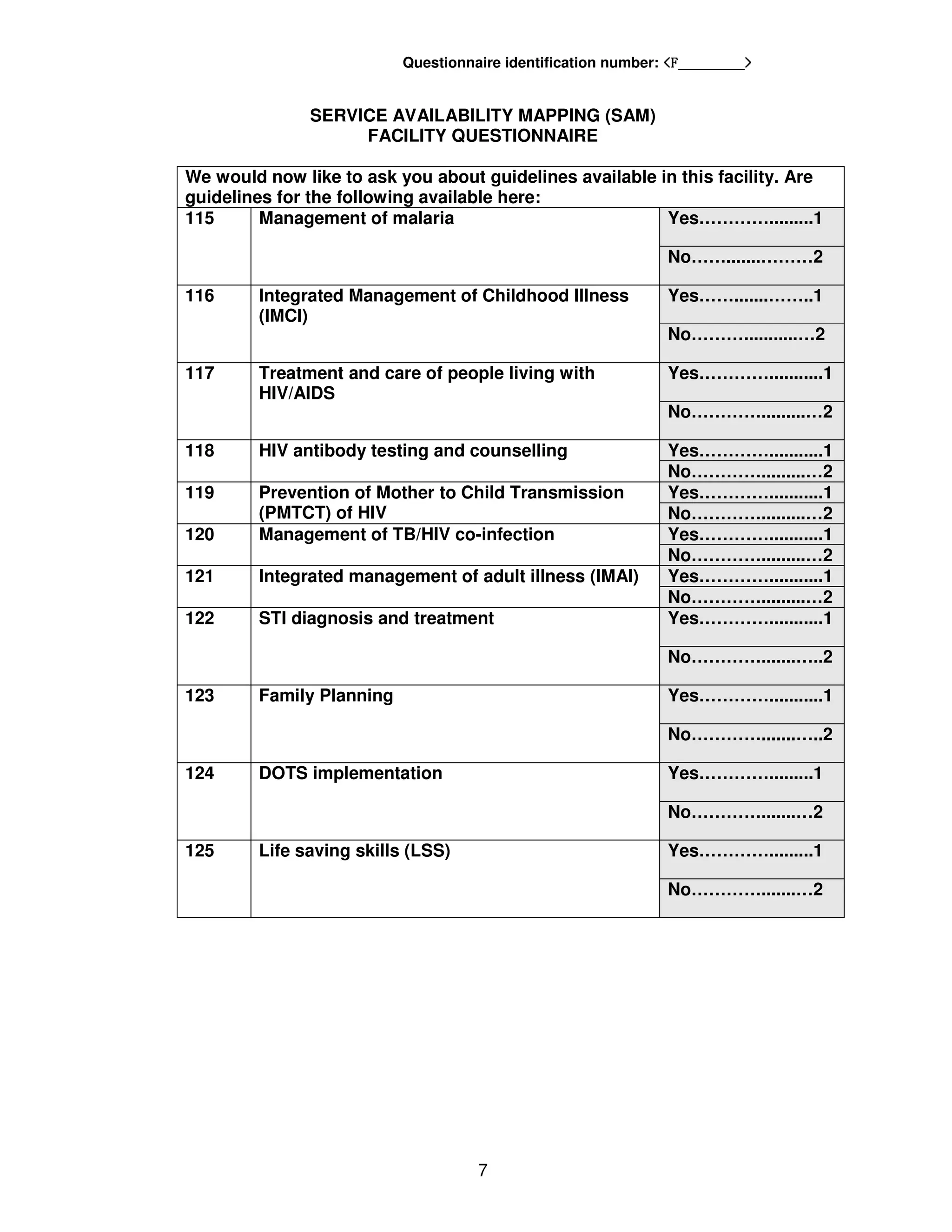 Facility questionnaire nigeria | PDF