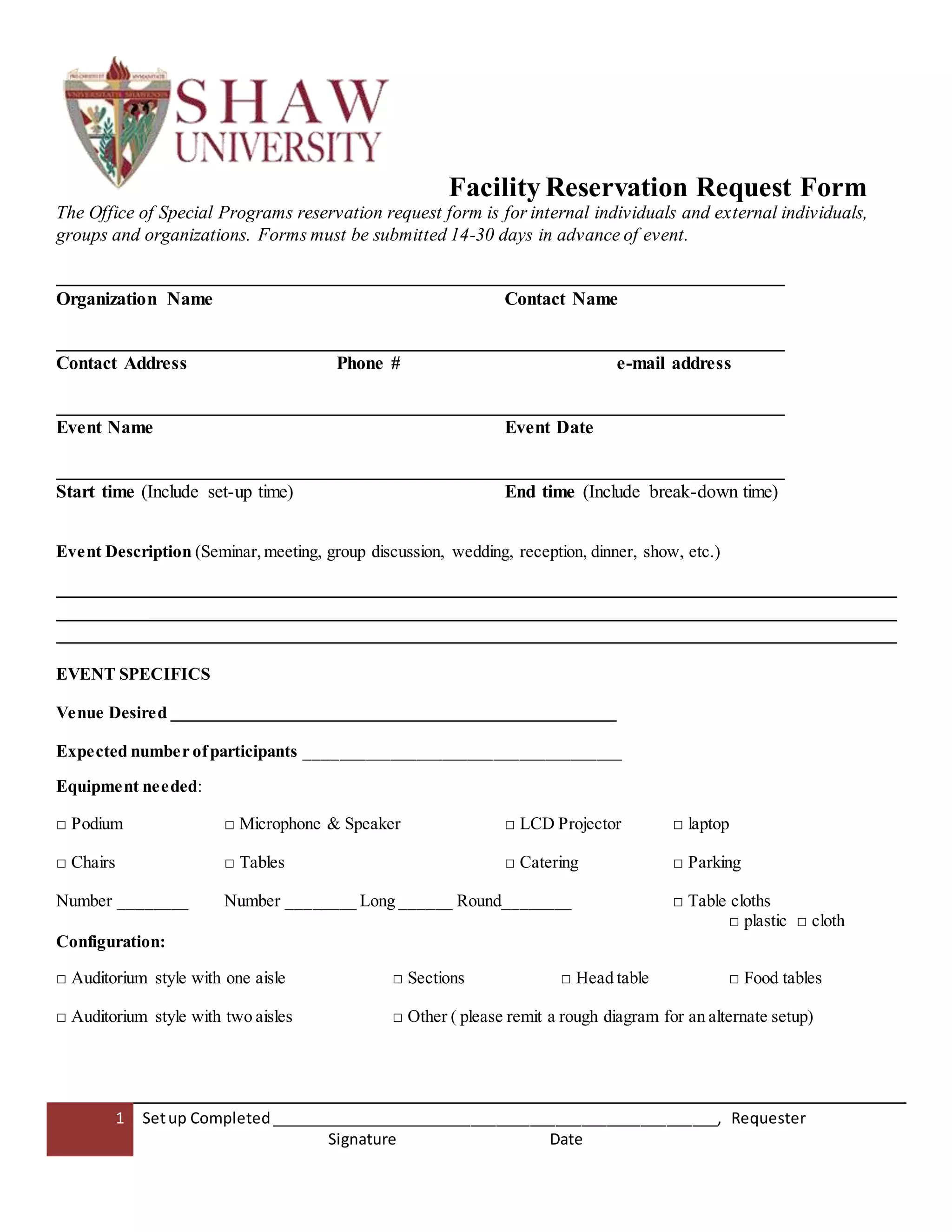 Facility reservation request form | DOCX