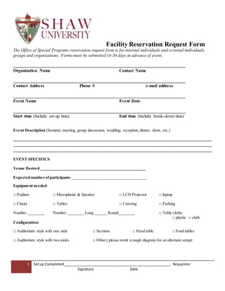 Facility reservation request form | DOCX