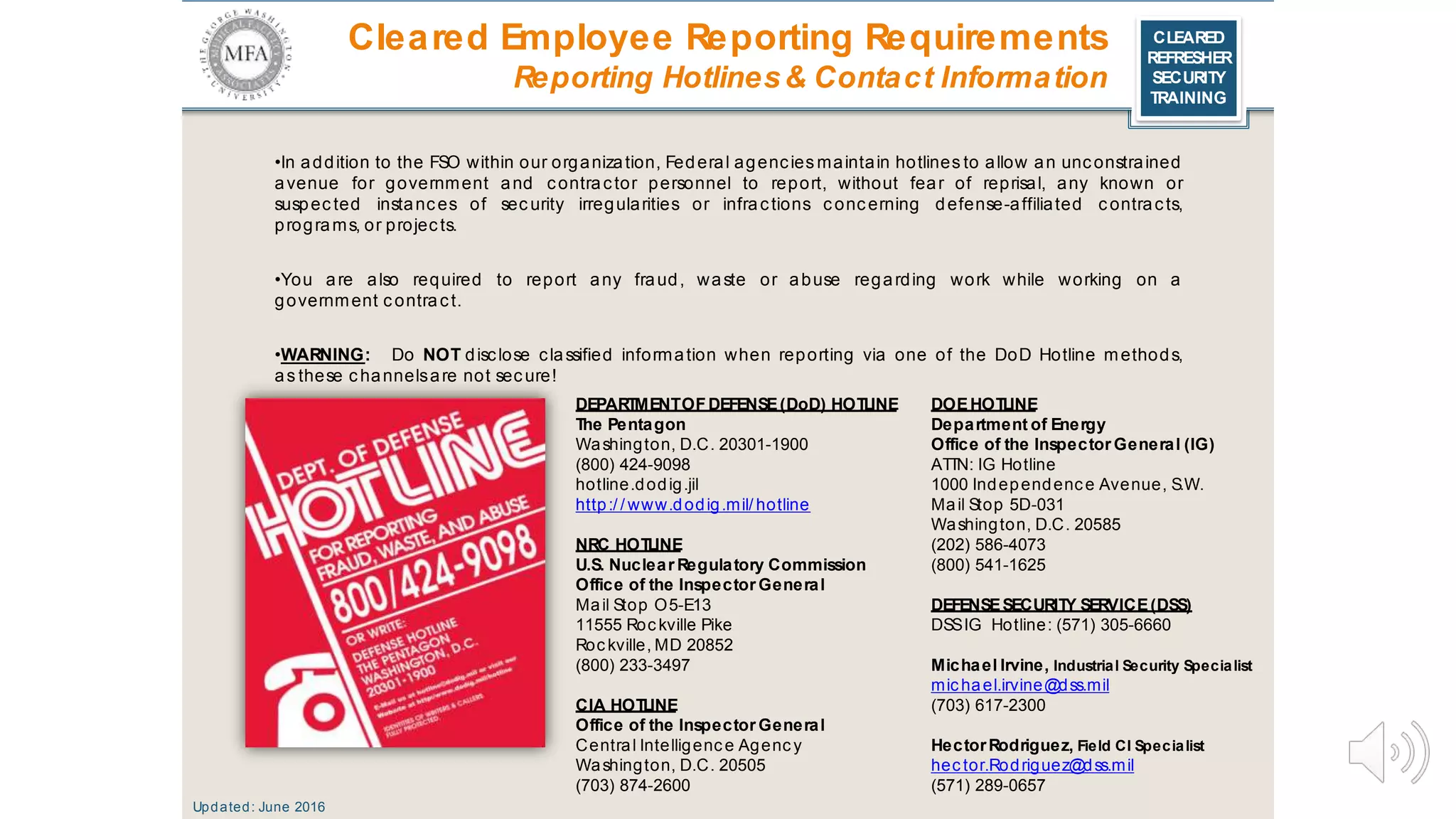 Facility security clearance refresher training | PPTX