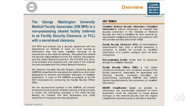 Facility security clearance refresher training | PPT