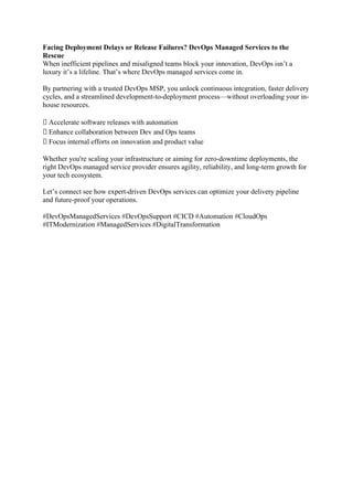 Facing Deployment Delays or Release Failures? DevOps Managed Services ...