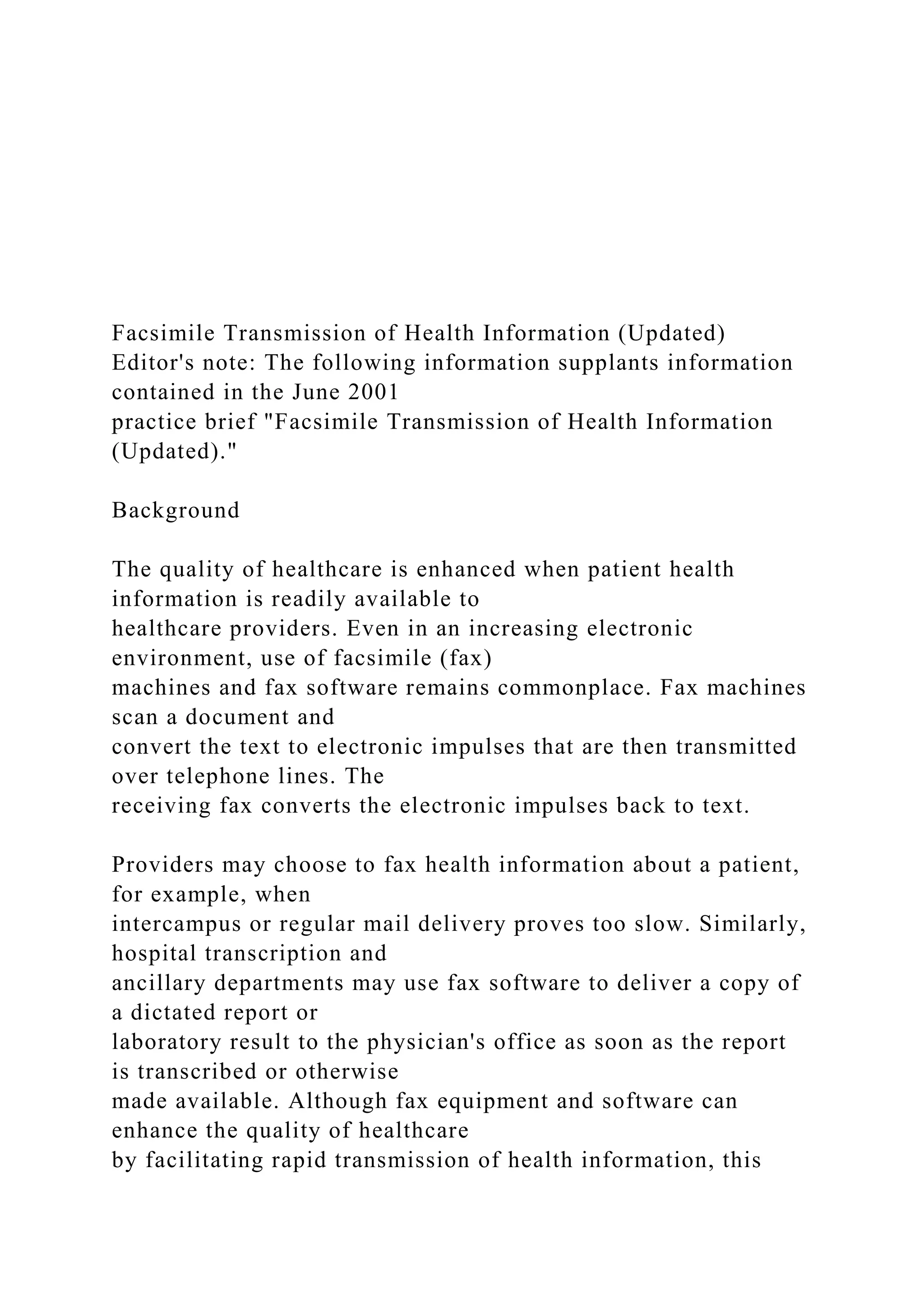 Facsimile Transmission of Health Information (Updated) .docx