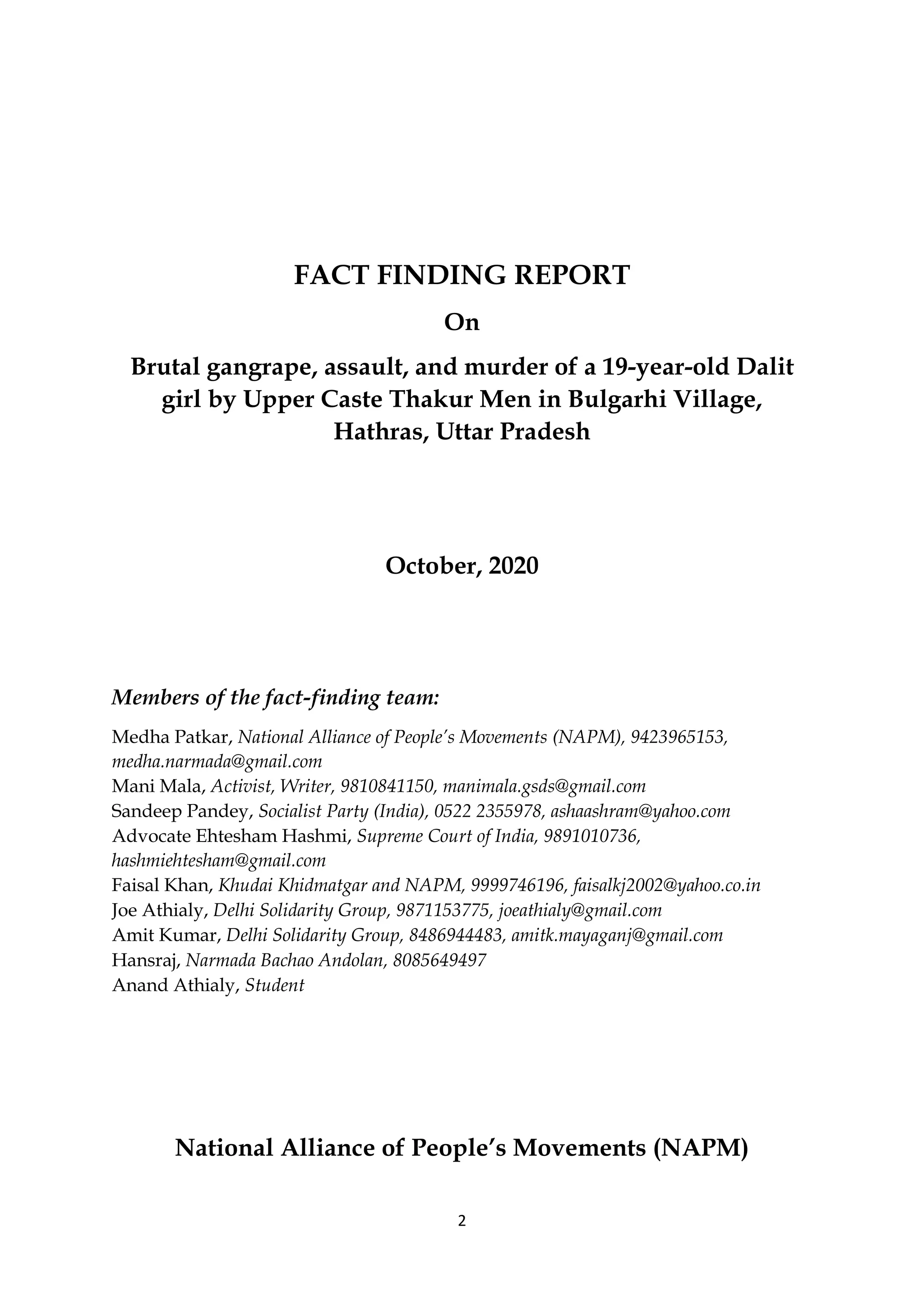 Fact finding report hathras-napm | PDF