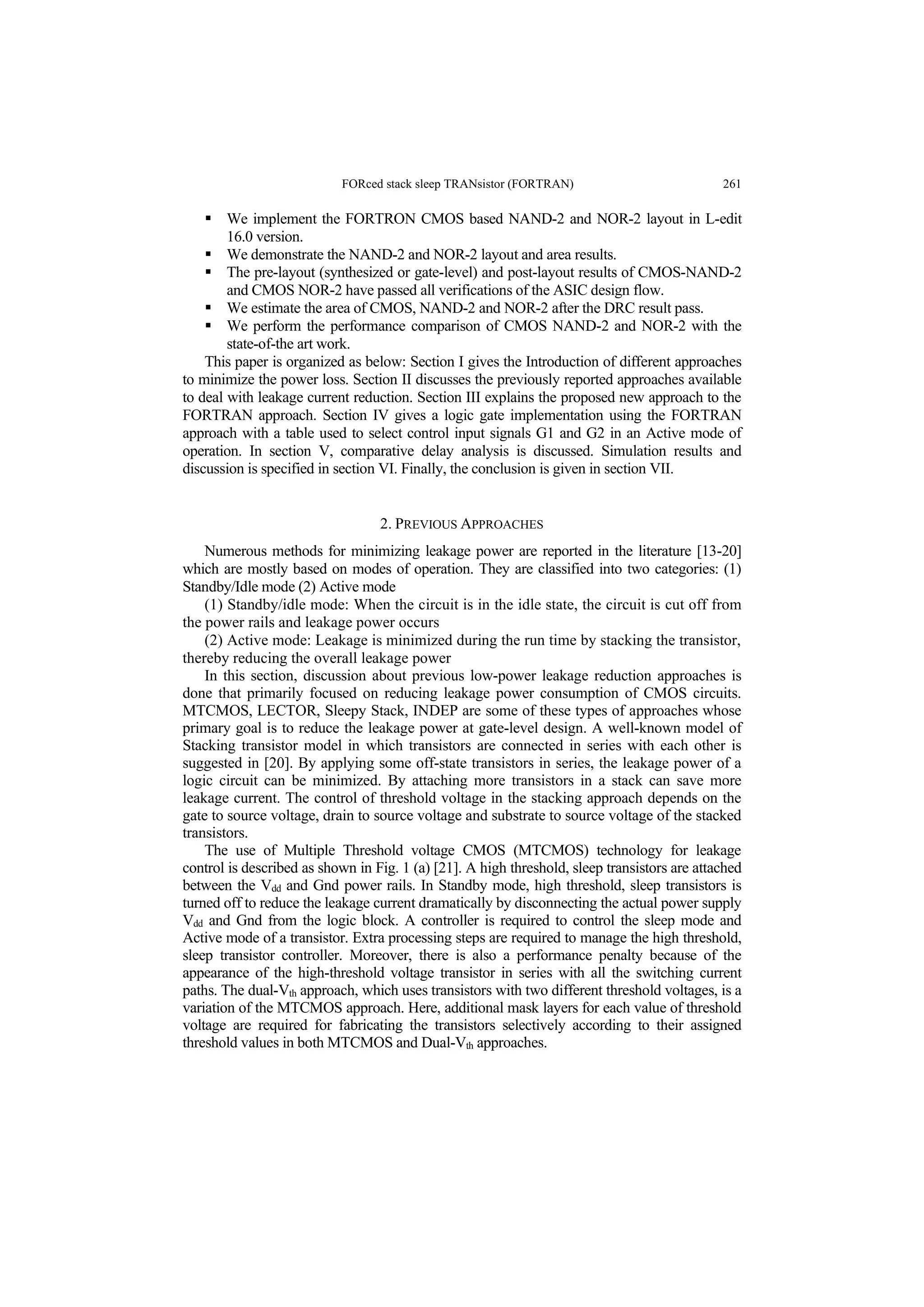 Forced Stack Sleep Transistor Fortran A New Leakage Current Reduction Approach In Cmos Based
