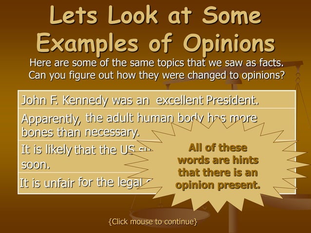 Fact presentation and Opinion presentation | PPT | Science