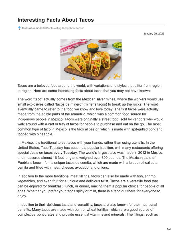 Interesting Facts About Tacos | PDF