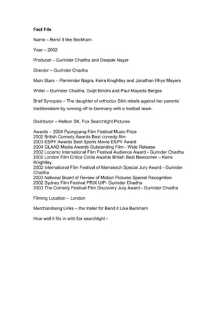 Fact File Bend It Like Beckham | DOC