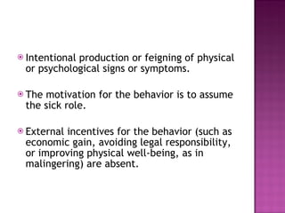 Factitious disorders, Psych II Sec B | PPT