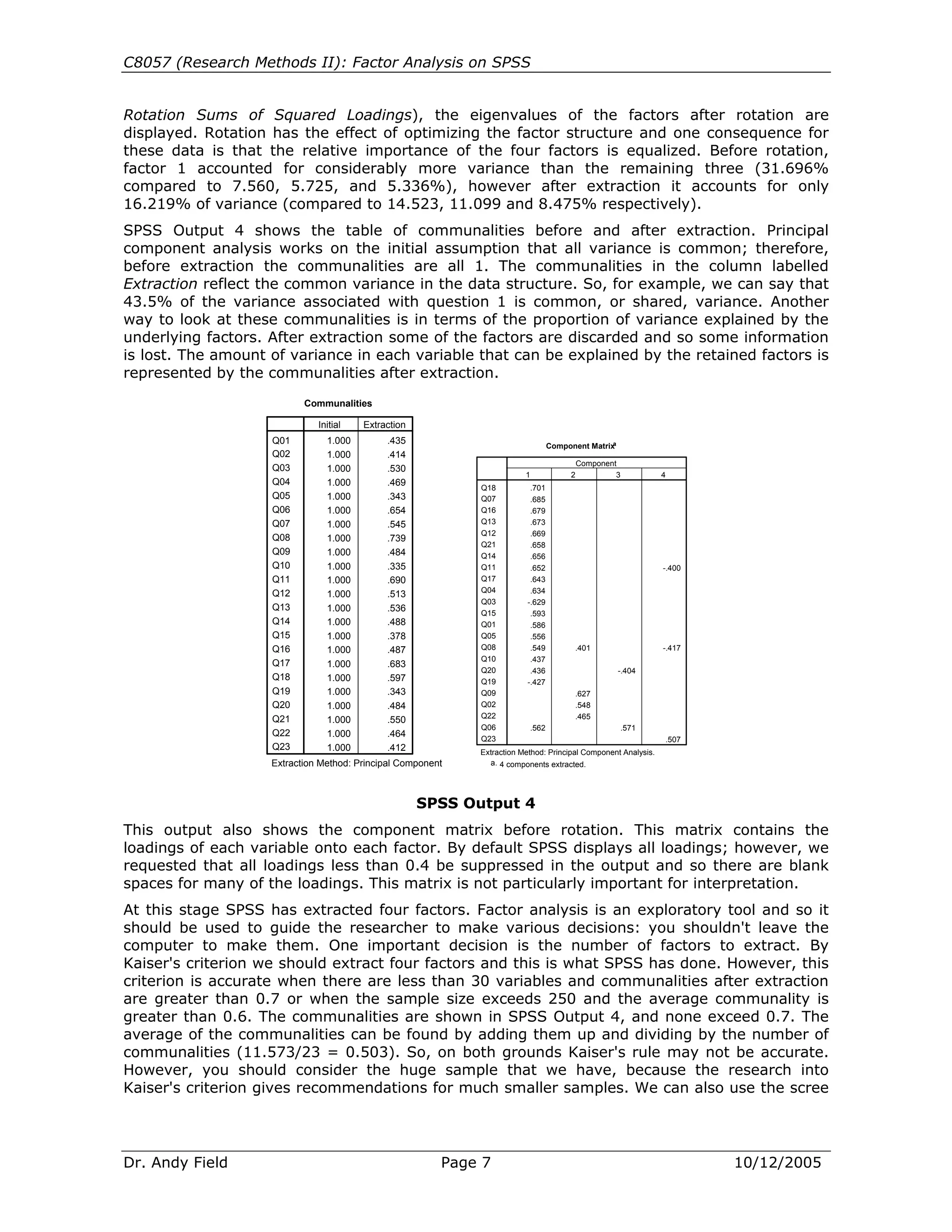 Factor analysis using SPSS | PDF