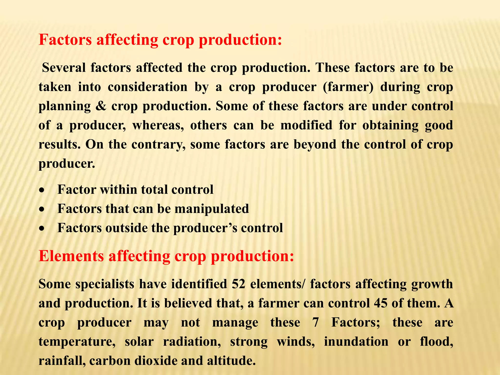 Factor affecting crop production | PPTX