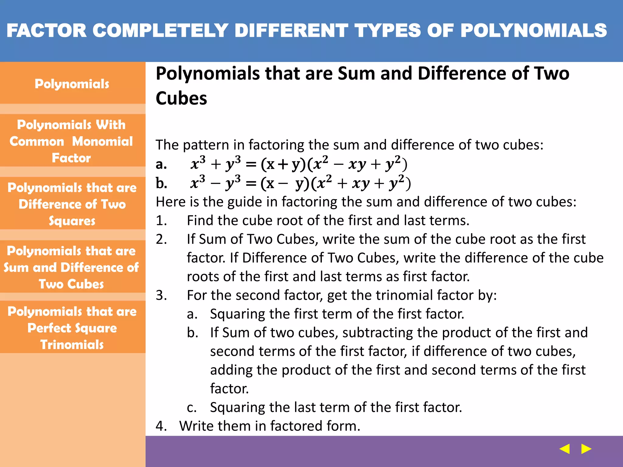 Factor Completely Different Types of Polynomials | PDF