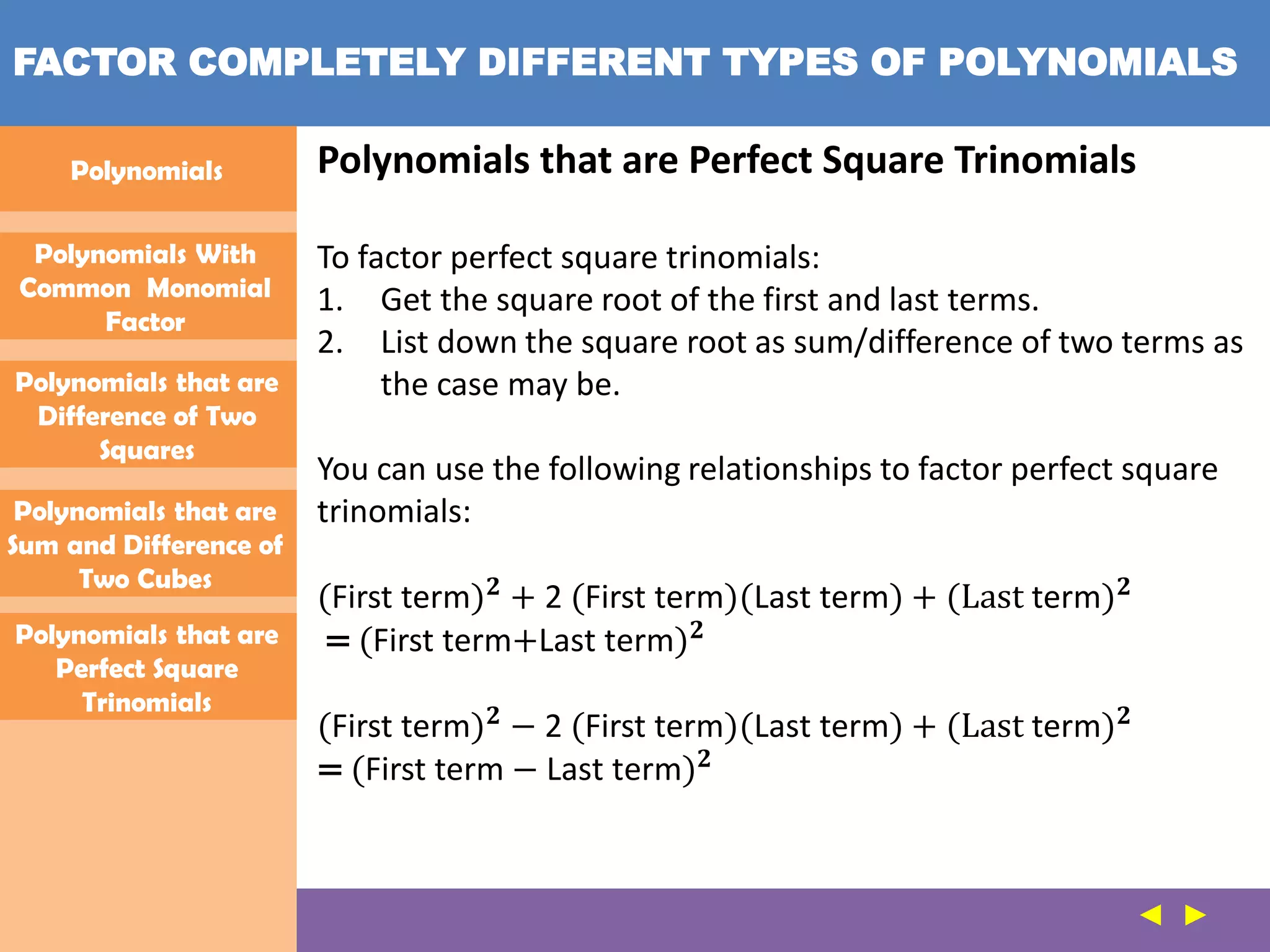 Factor Completely Different Types of Polynomials | PDF