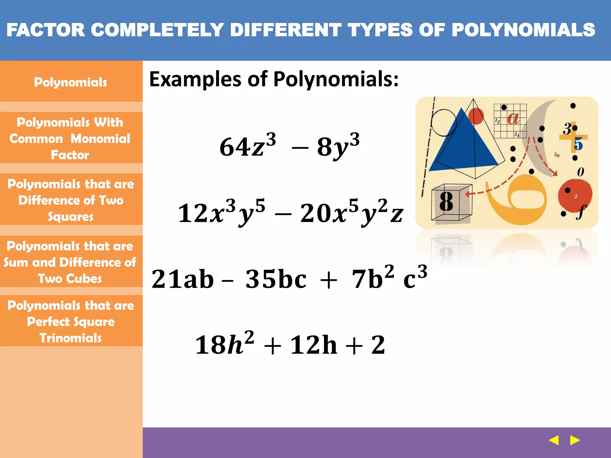 Factor Completely Different Types of Polynomials | PDF