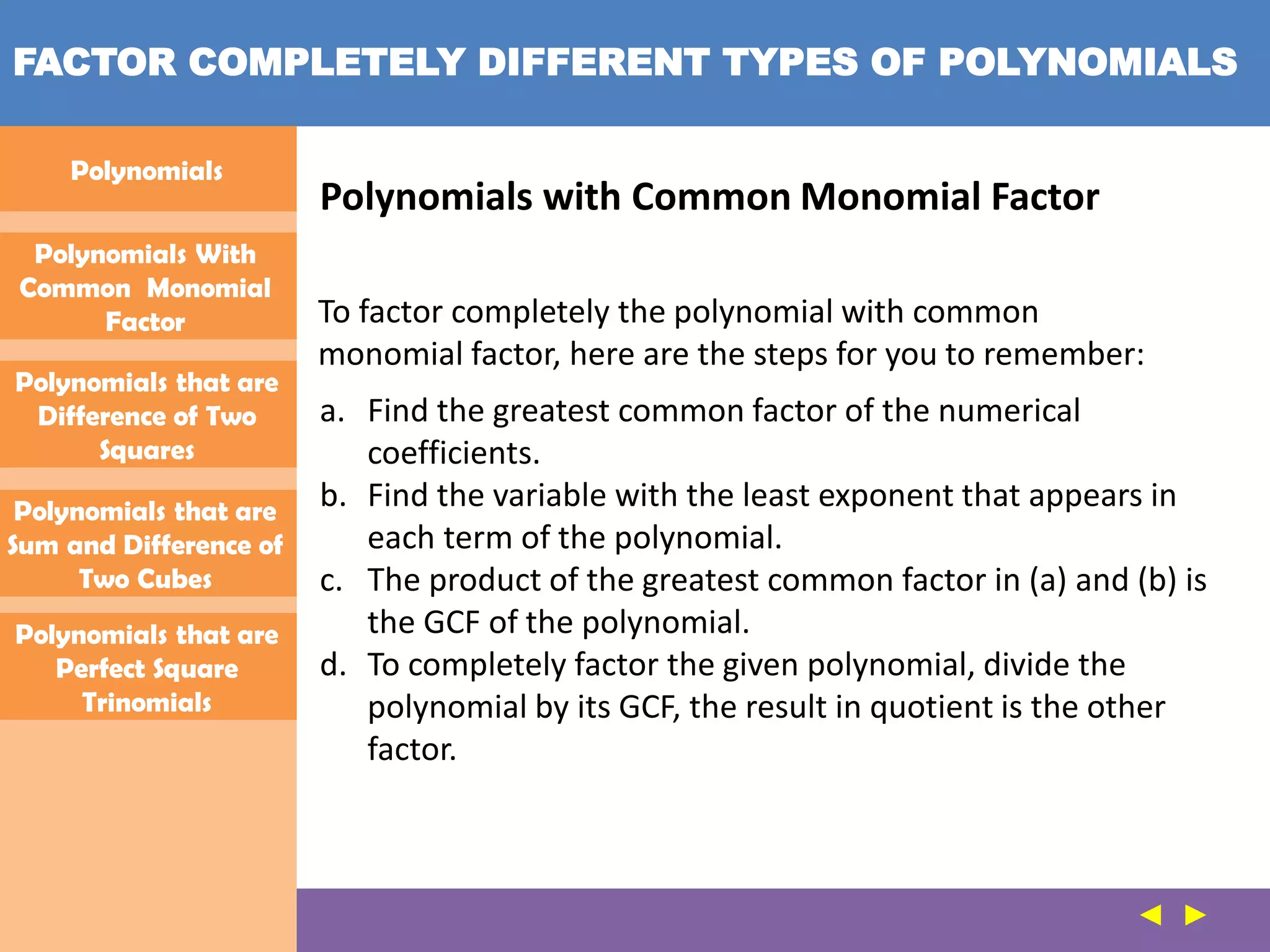 Factor Completely Different Types of Polynomials | PDF