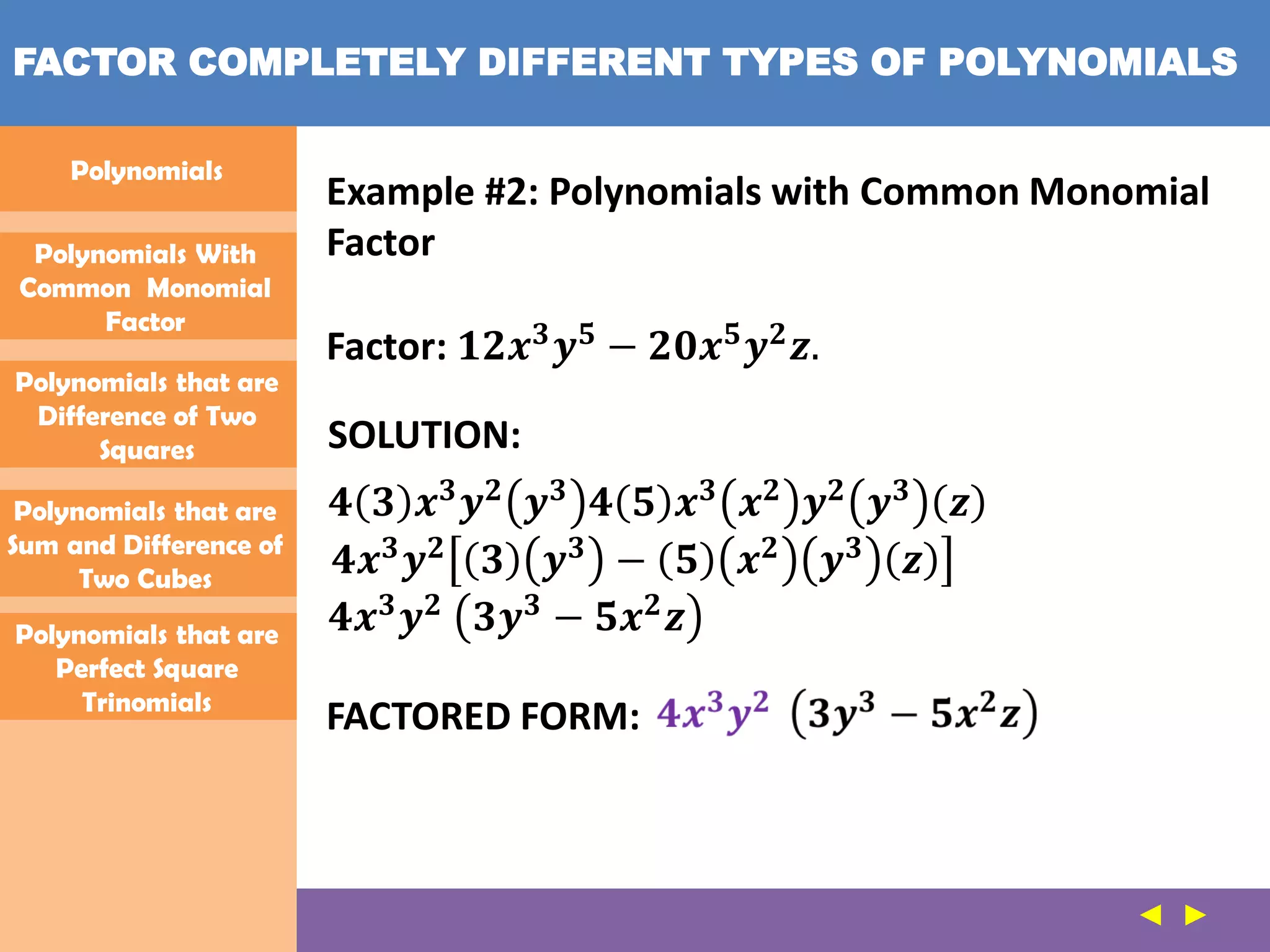 Factor Completely Different Types of Polynomials | PDF