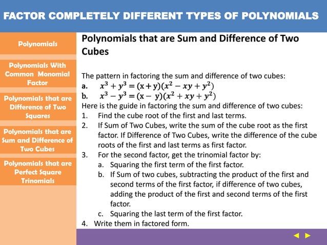 Factor Completely Different Types of Polynomials | PDF