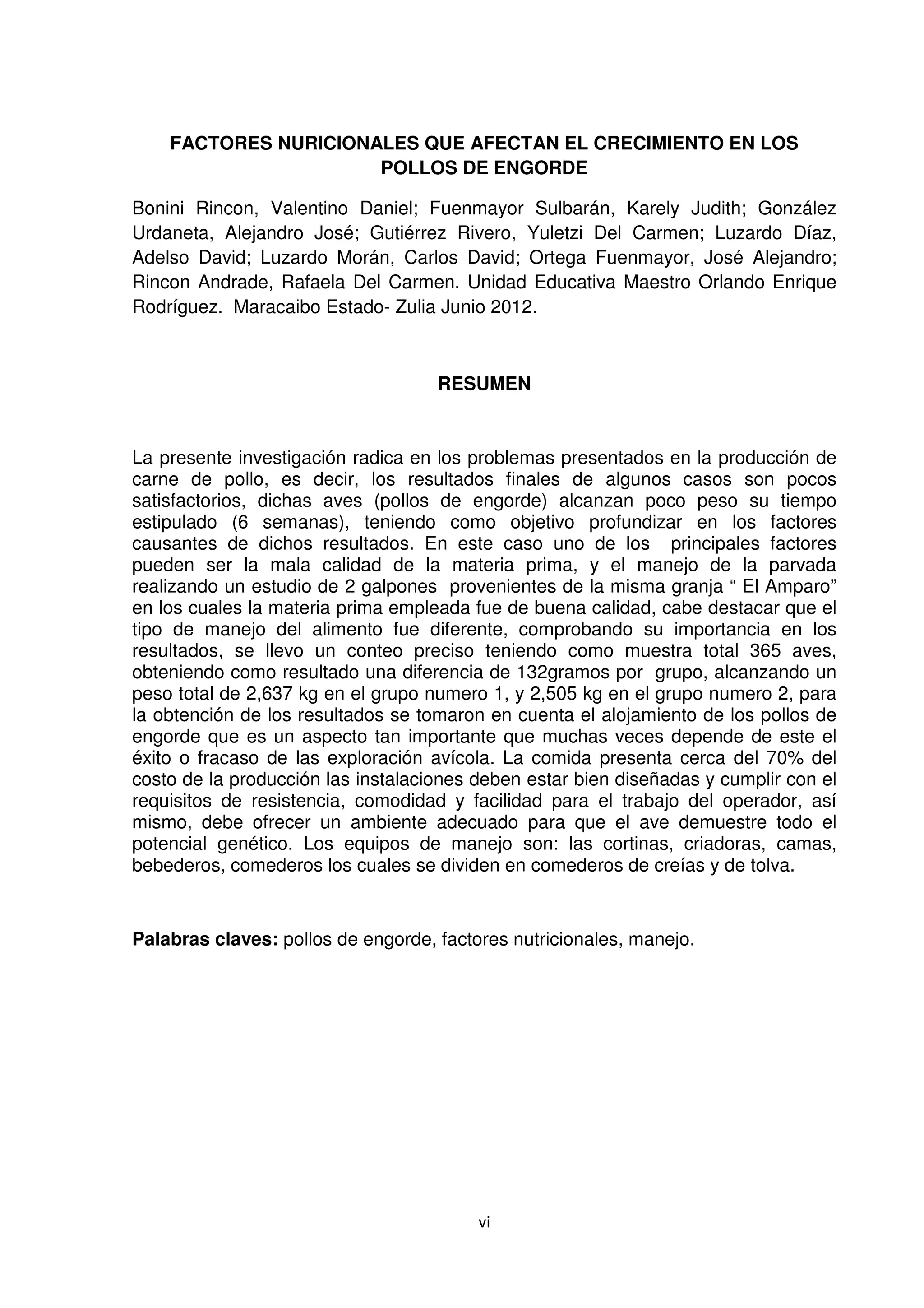 Factores nutricionales que afectan el crecimiento en los pollos de ...