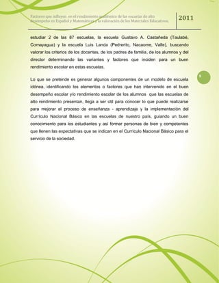 Factores que influyen en el rendimiento académico de las escuelas de ...