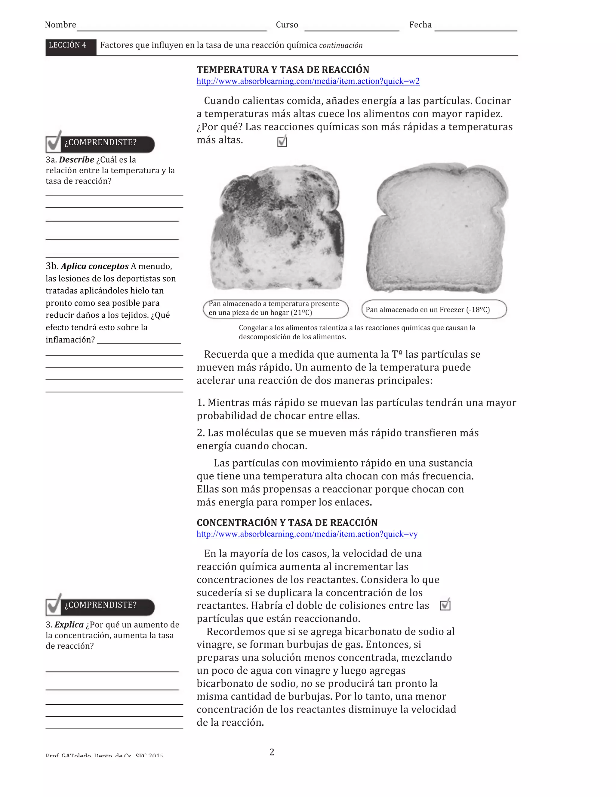Factores que influyen sobre la tasa de las reacciones químicas | PDF