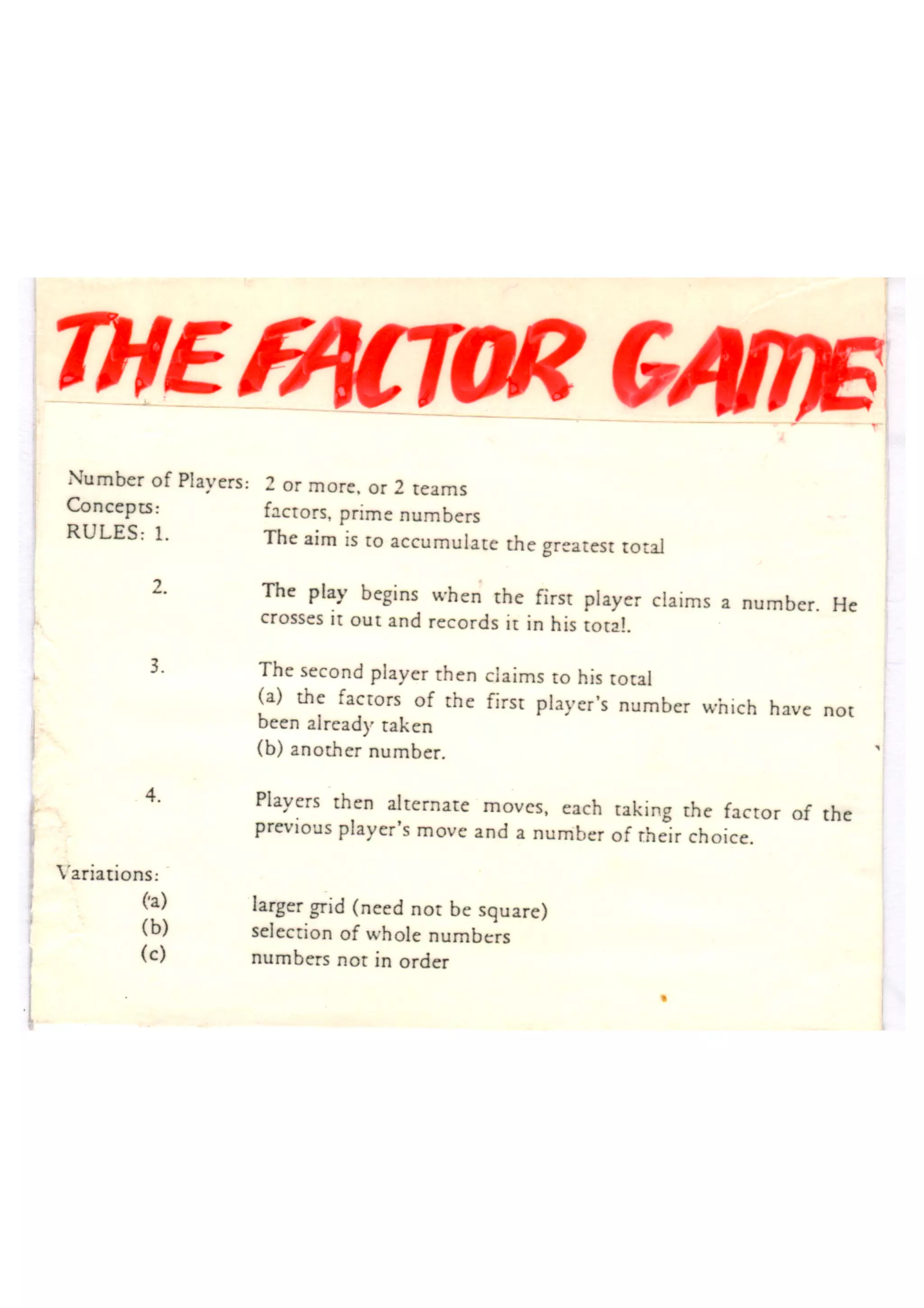 Factor game instructions | PDF