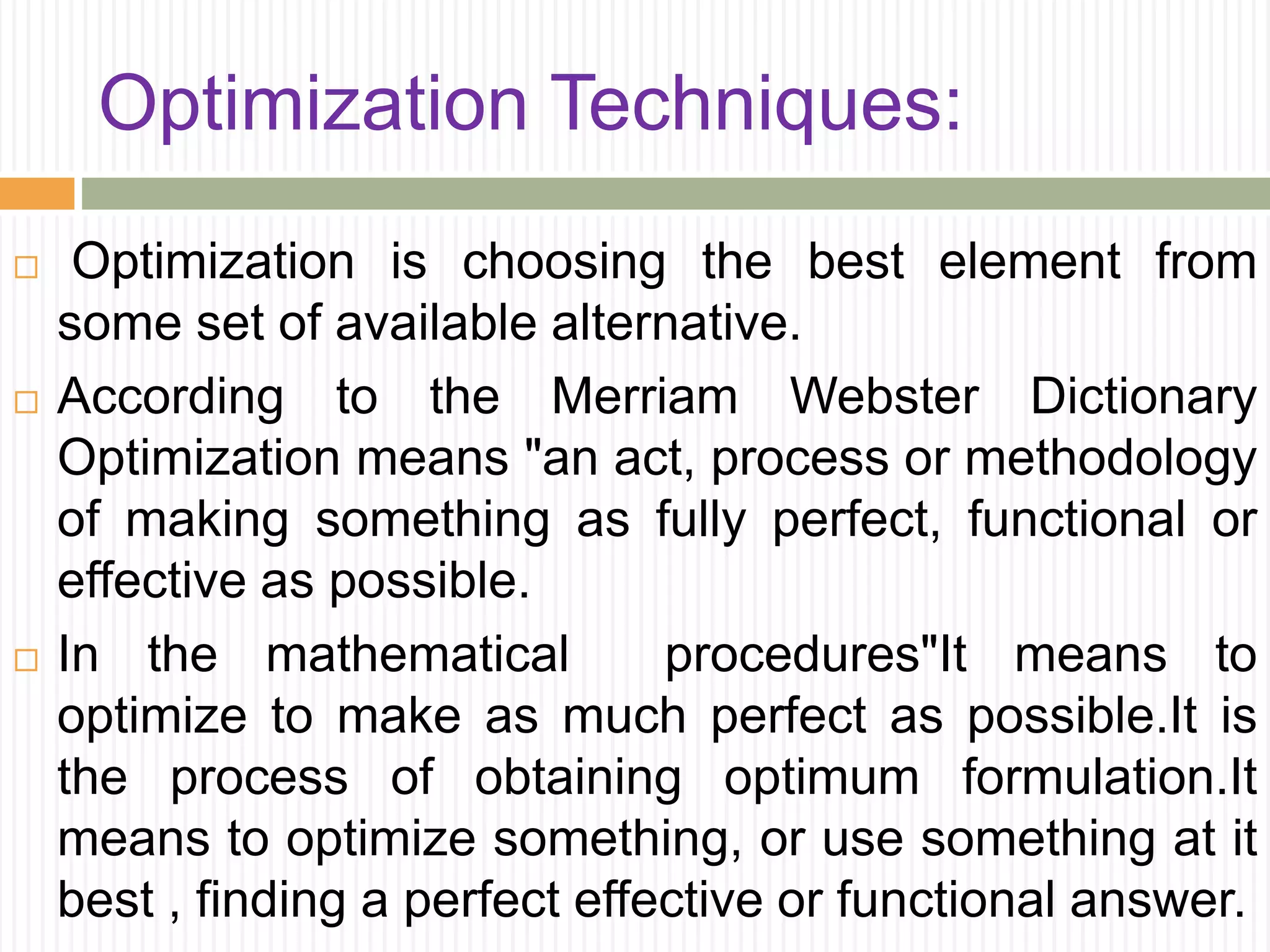 Factorial design \Optimization Techniques | PPTX