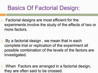 Factorial design \Optimization Techniques | PPTX