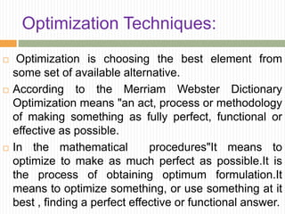 Factorial design \Optimization Techniques | PPTX