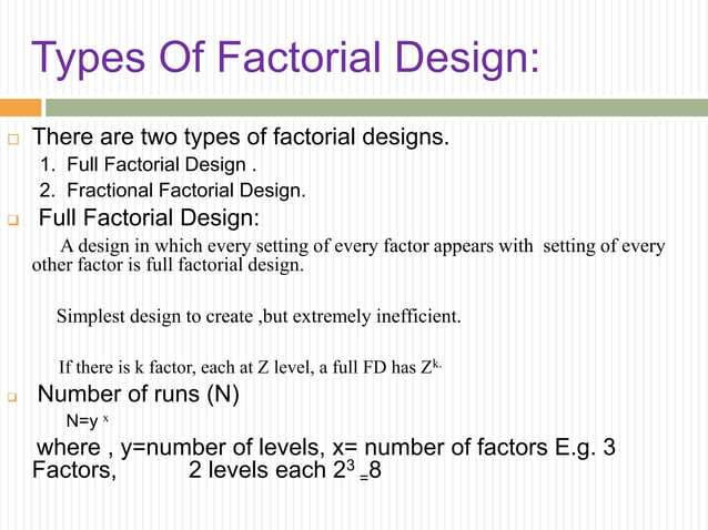 Factorial design \Optimization Techniques | PPTX