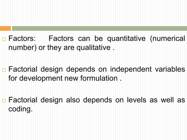 Factorial design \Optimization Techniques | PPTX