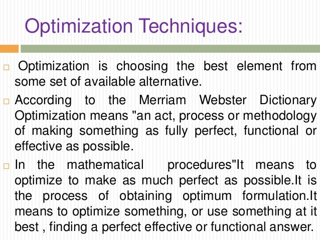 Factorial Design Optimization Techniques