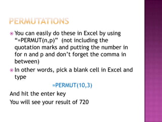 Factorials permutations and_combinations_using_excel | PPT