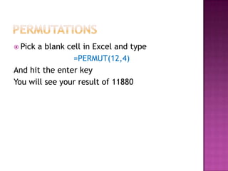 Factorials permutations and_combinations_using_excel | PPTX | Lotteries and Scratchcards | Shopping