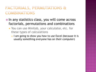 Factorials permutations and_combinations_using_excel | PPTX | Lotteries and Scratchcards | Shopping