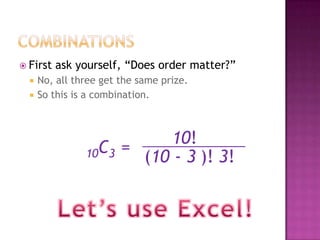 Factorials permutations and_combinations_using_excel | PPT