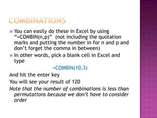 Factorials permutations and_combinations_using_excel | PPT