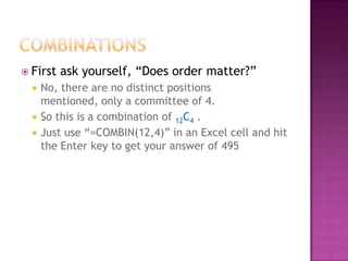 Factorials permutations and_combinations_using_excel | PPTX | Lotteries and Scratchcards | Shopping