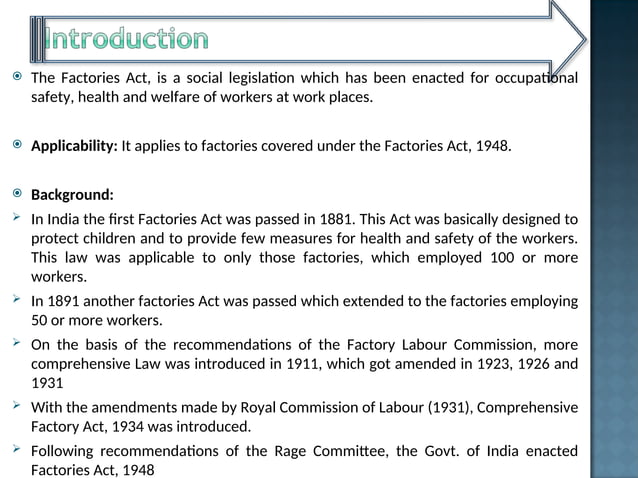 Factories Act 1948.ppt for the students college | PPT