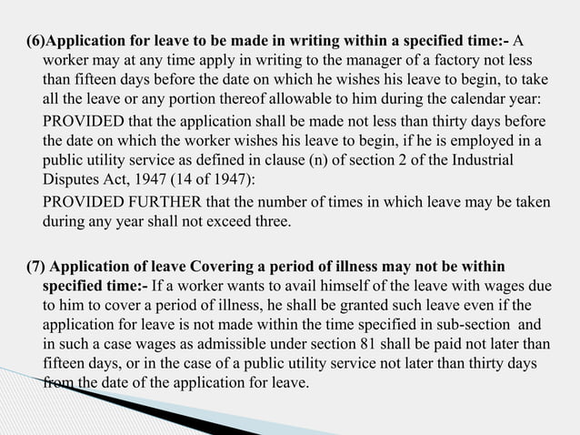 Factories Act,1948 (7) Annual Leave with Wages | PPTX | Law