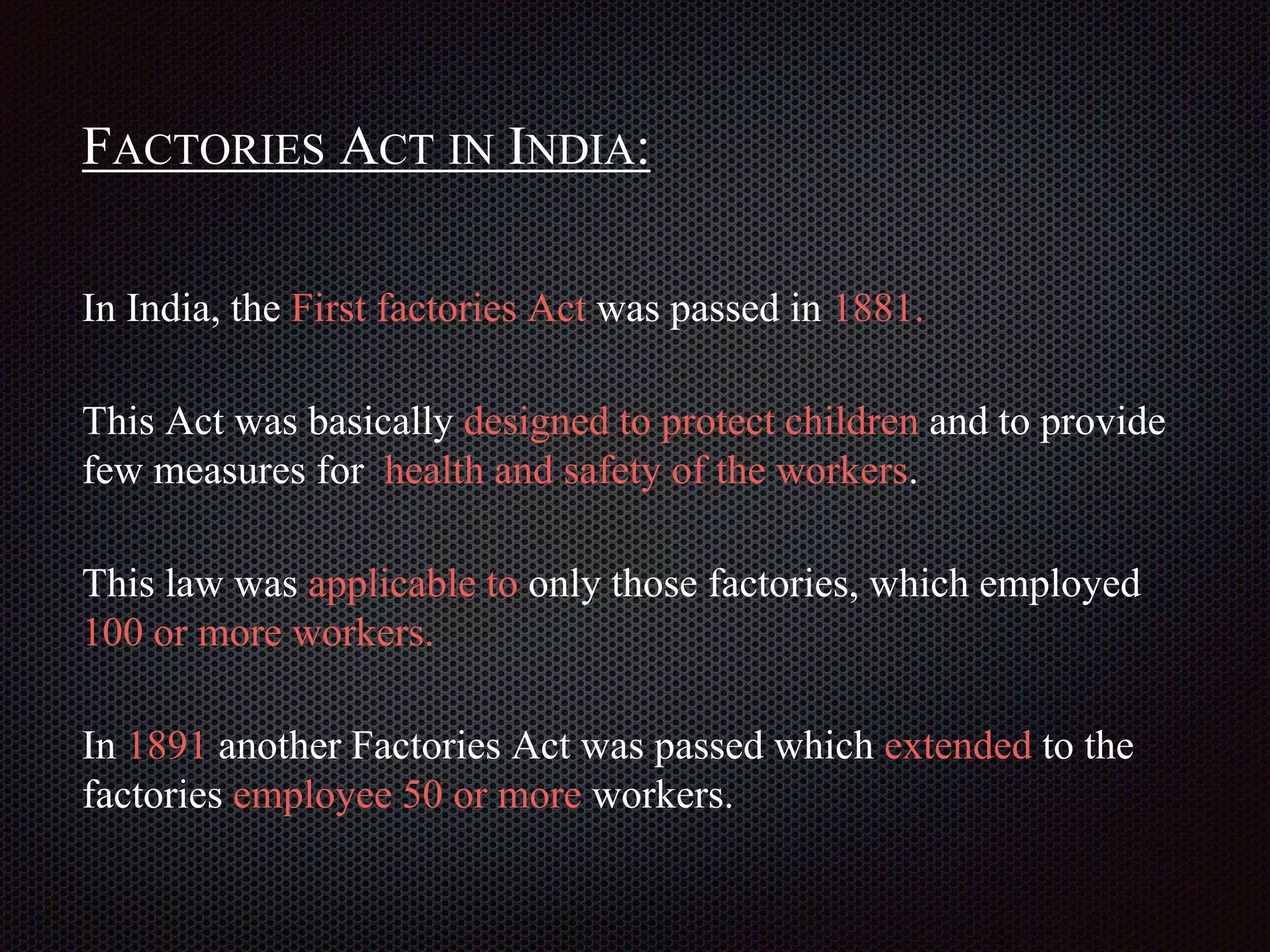 Factories act 1948 health, safety and welfare of workers | PPTX