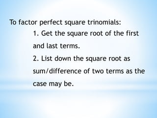 Factoring perfect-square-trinomials | PDF