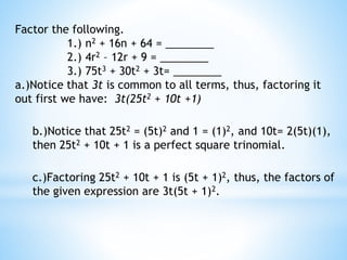 Factoring perfect-square-trinomials | PDF