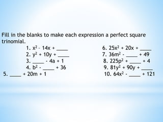 Factoring perfect-square-trinomials | PDF