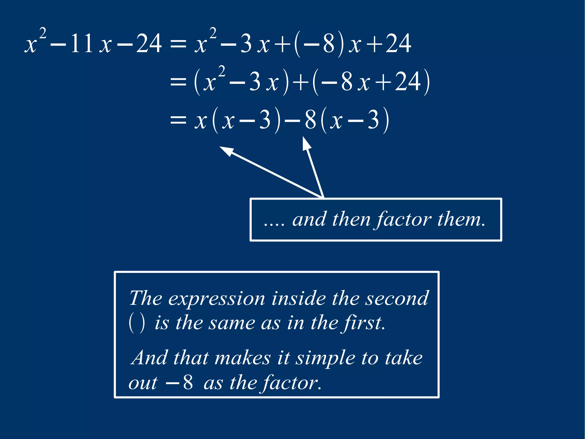 Factoring quadratic expressions by grouping - example 2 | ODP