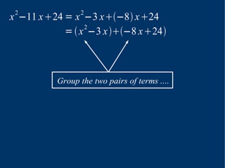 Factoring quadratic expressions by grouping - example 2 | ODP