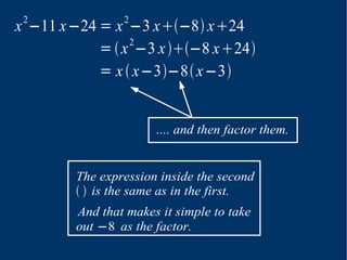 Factoring quadratic expressions by grouping - example 2 | ODP